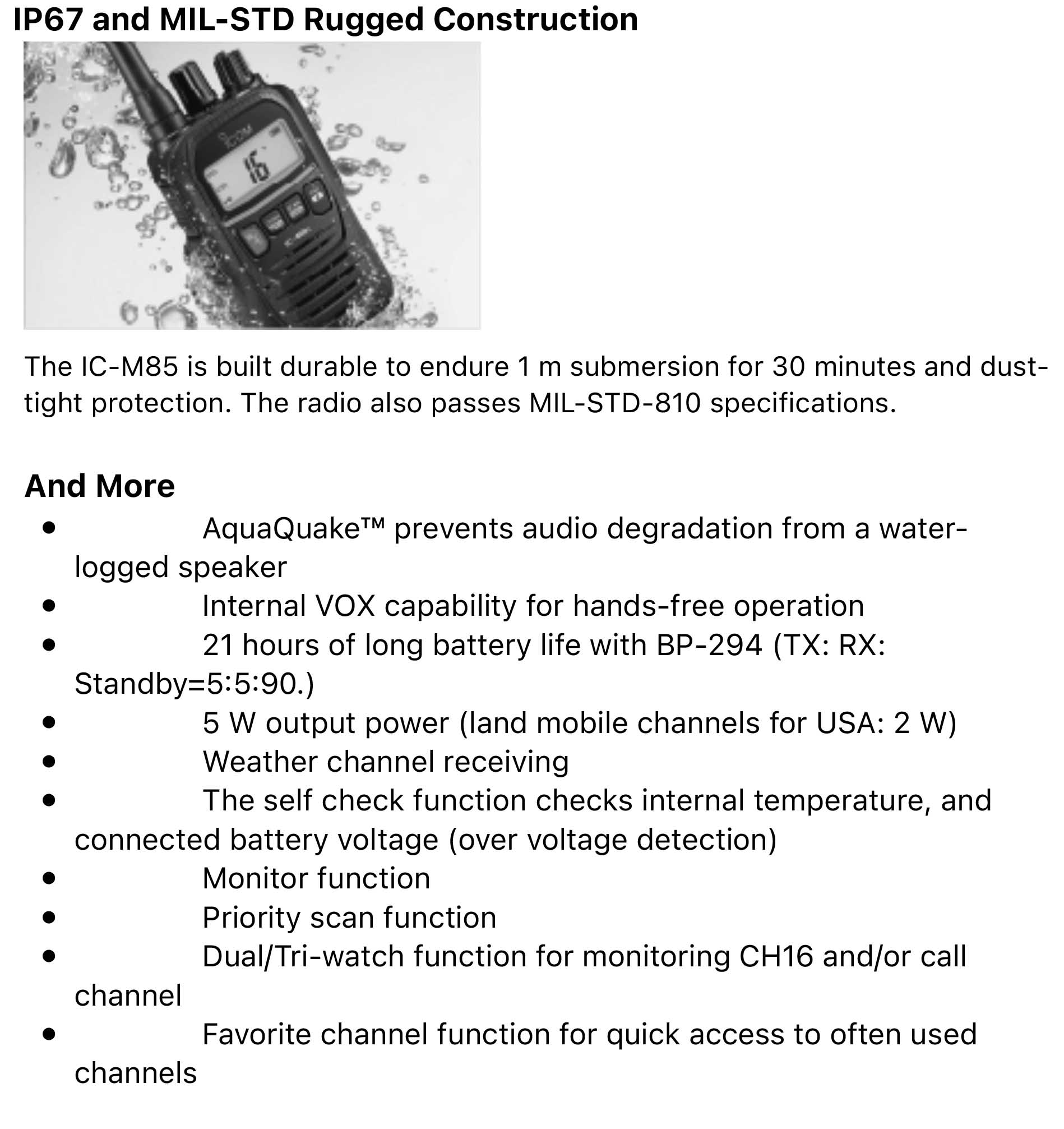 Icom IC-M85 Marine-Land Portable VHF Radio